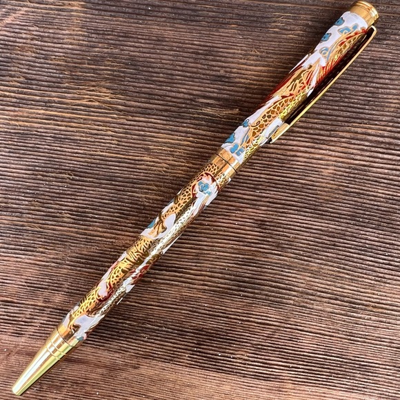 Office | Vintage Cloisonn Ballpoint Pen White Gold Dragon | Poshmark